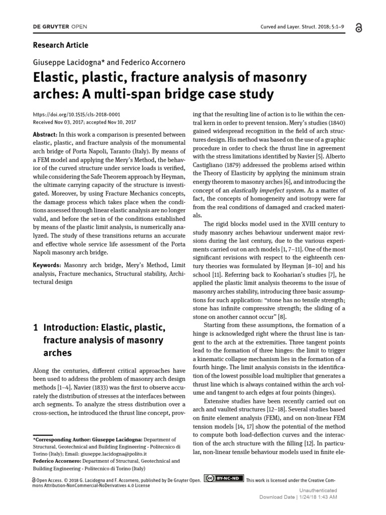 Elastic Plastic Fracture Analysis of Masonry Arche | PDF | Fracture ...