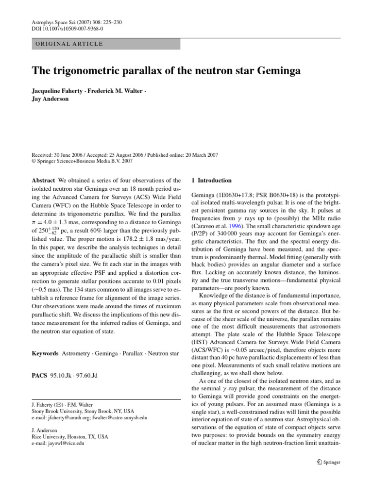 The Trigonometric Parallax of The Neutron Star Geminga | PDF | Stars | Astronomy
