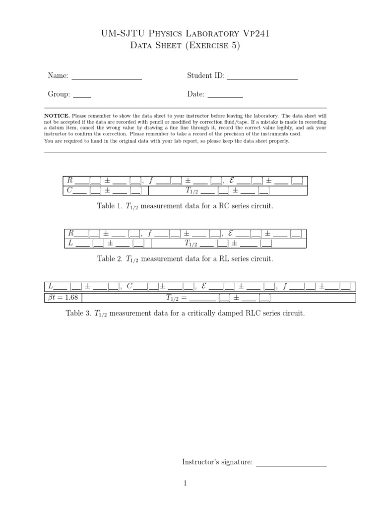Lab05 - RLC circuits data sheet [rev. 3] | PDF