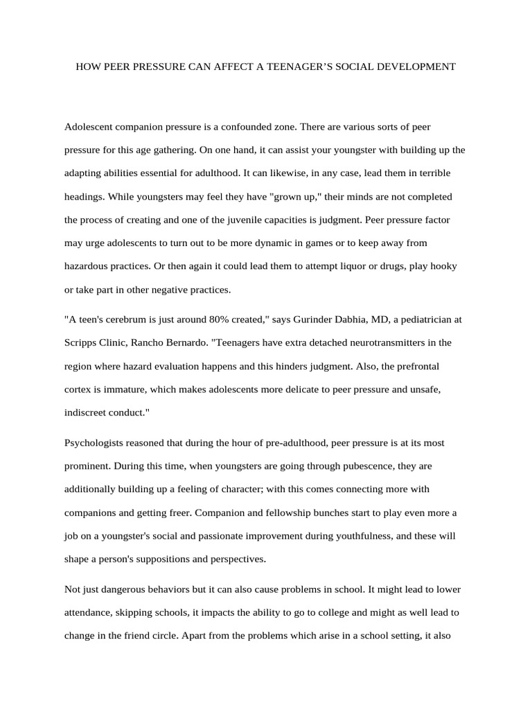 Impact of Peer Pressure on Teens | PDF | Adolescence | Psychological ...