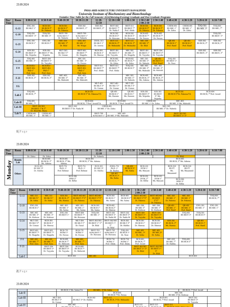 2024.09.27 UIBB Time Table Fall 2024-v1 | PDF | Academic Degree ...