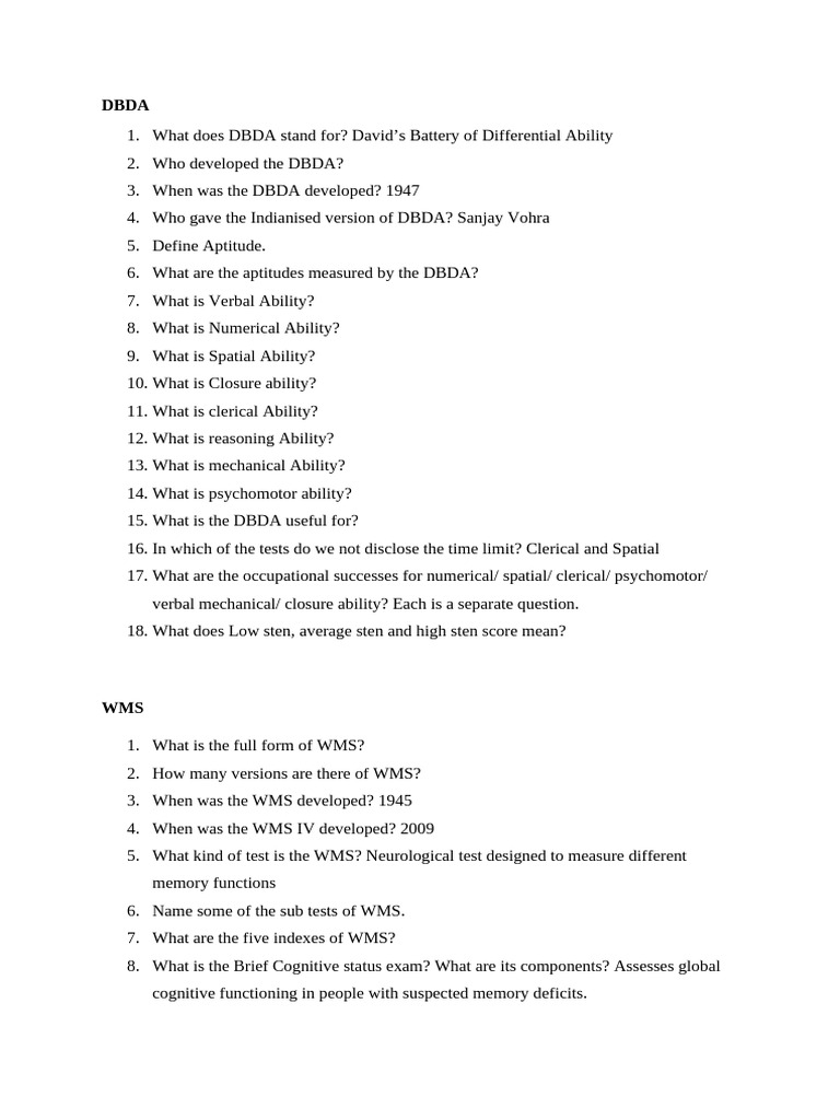 DBDA: Aptitude and Psychological Tests | PDF | Psychological Concepts ...