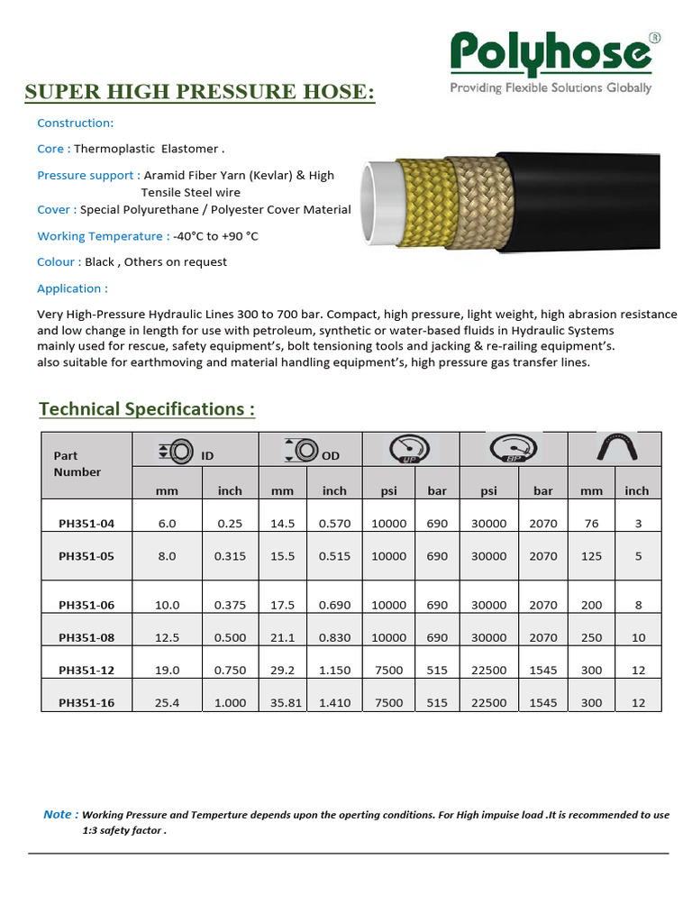 UHP Hoses PH351 Specifications | PDF