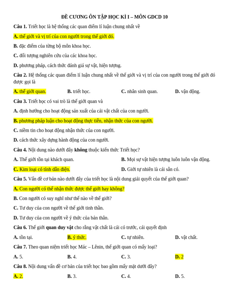 GDCD 10 - ĐỀ CƯƠNG ÔN TẬP HỌC KÌ I | PDF
