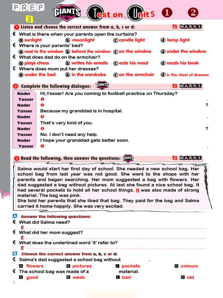 Giants Prep 2 Exam Units1&2 2023 | PDF