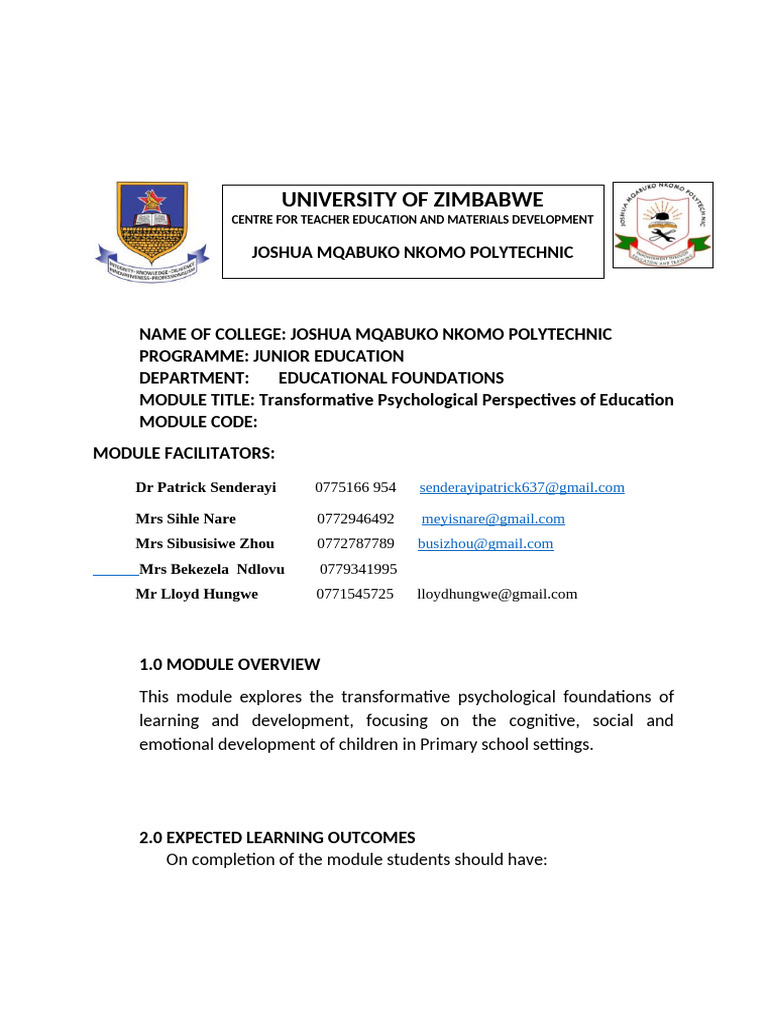 Transformative Psychological Perspectives Module Outline - 030515 | PDF ...