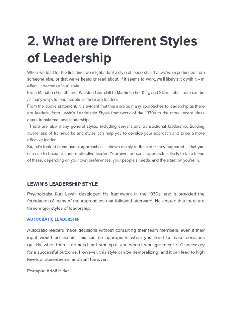 What Are Different Styles of Leadership | PDF | Leadership | Goal