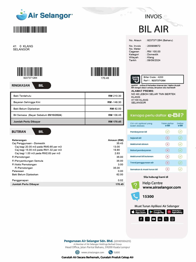 Bill Air Selangor | PDF