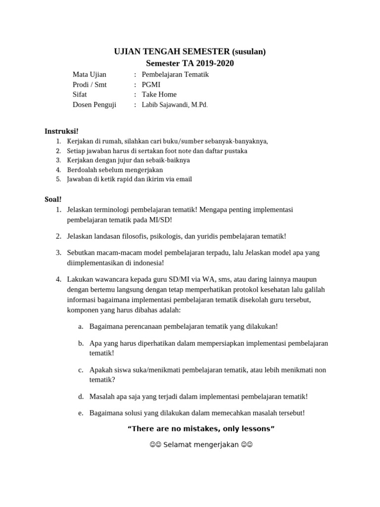UTS Tematik Susulan | PDF | Pengembangan Diri