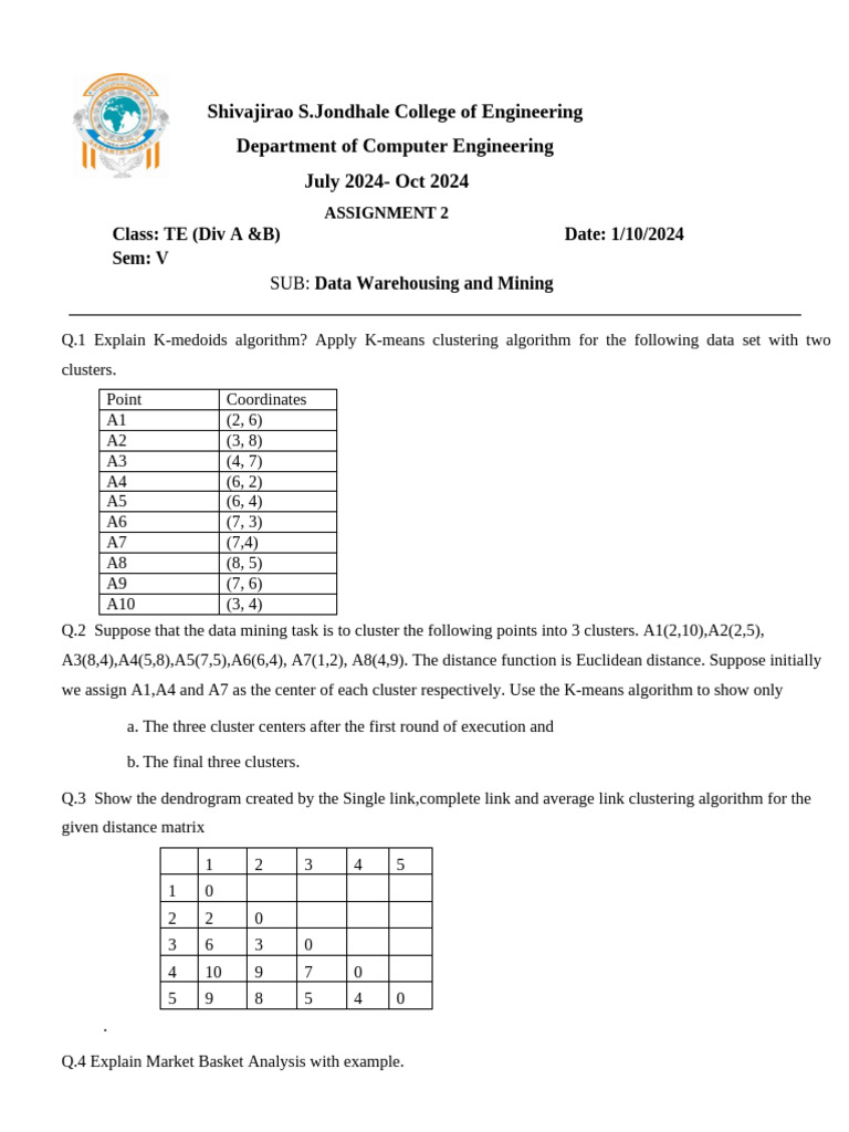 Data Warehousing & Mining Assignment Guide | PDF | Algorithms | Algorithms And Data Structures
