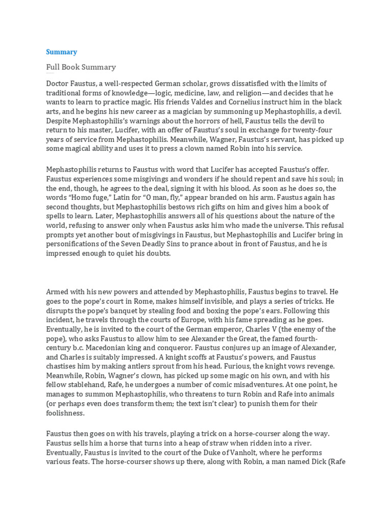 Summary of Doctor Faustus | PDF