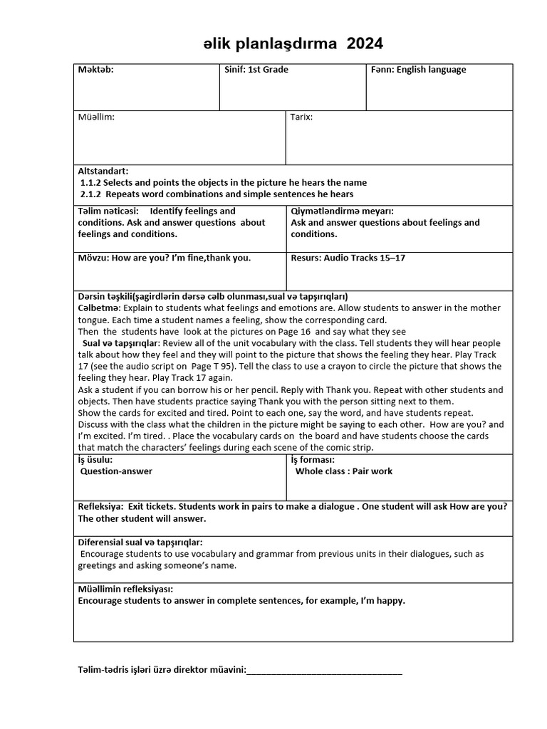 English Language 1st Grade - 21-25 October - Done | PDF | Human ...