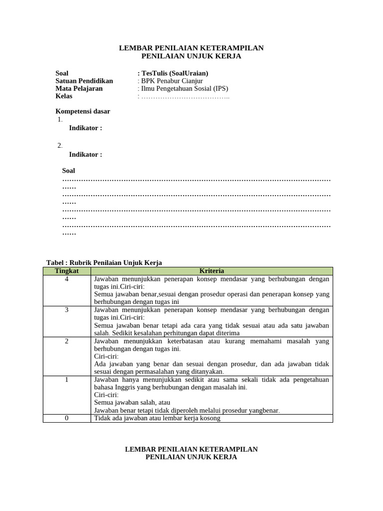 LPK Unjuk Kerja | PDF