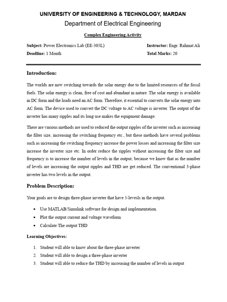 Department of Electrical Engineering | PDF | Power Inverter | Electrical Engineering