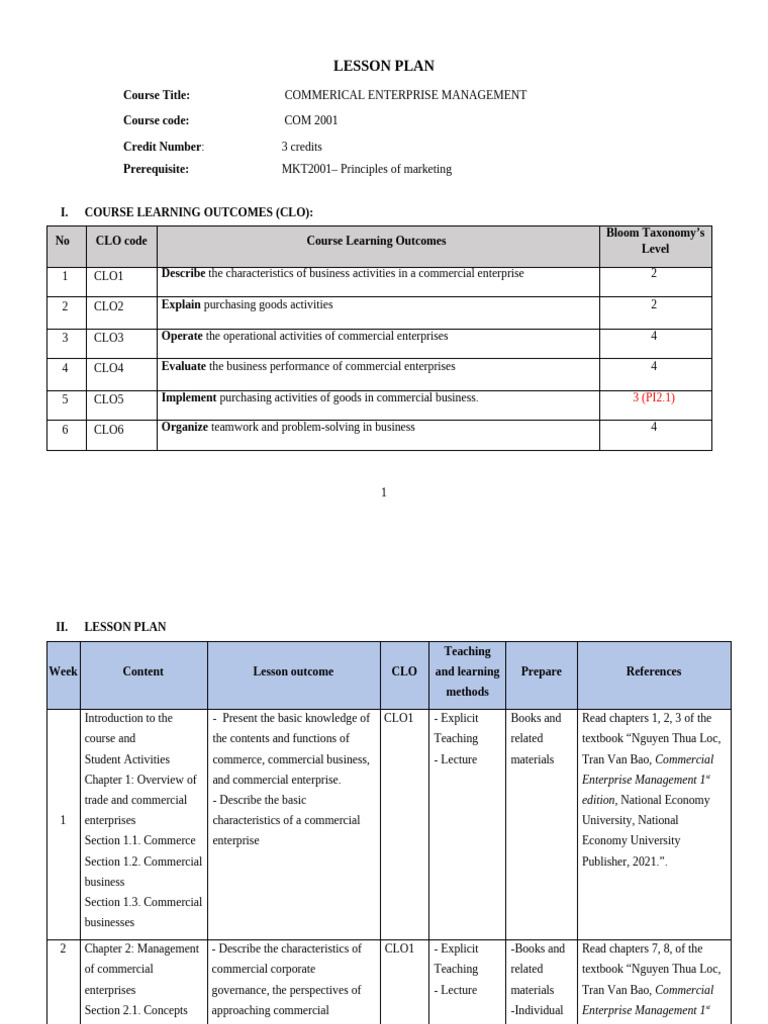 Lession Plan | PDF | Strategic Management | Textbook