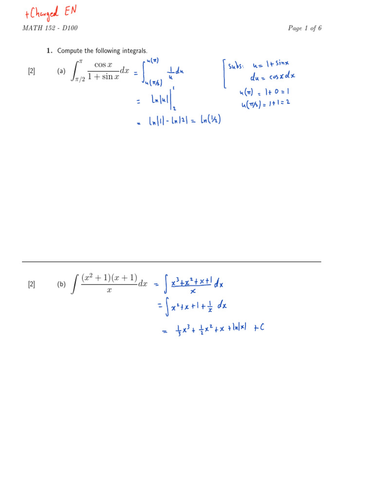 Math 152 Midterm 1 A Solution | PDF | Mathematical Analysis ...