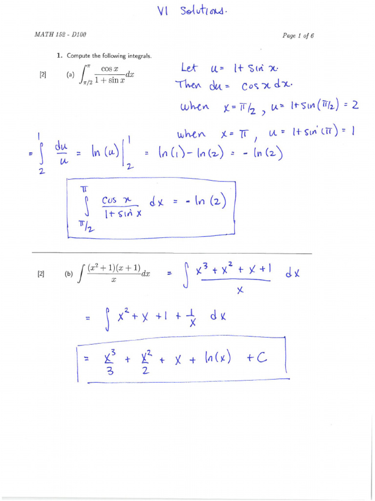 Math 152 Midterm - 1 A Instructor - Solution | PDF