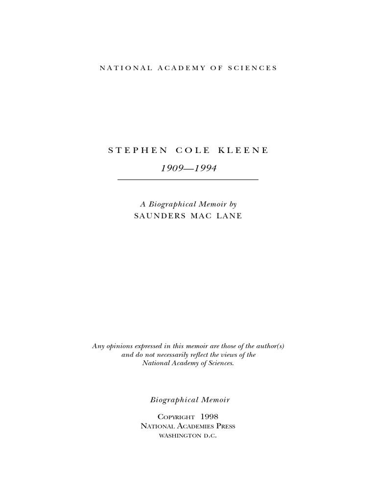 Kleene Stephen | PDF | Mathematical Logic | Logic