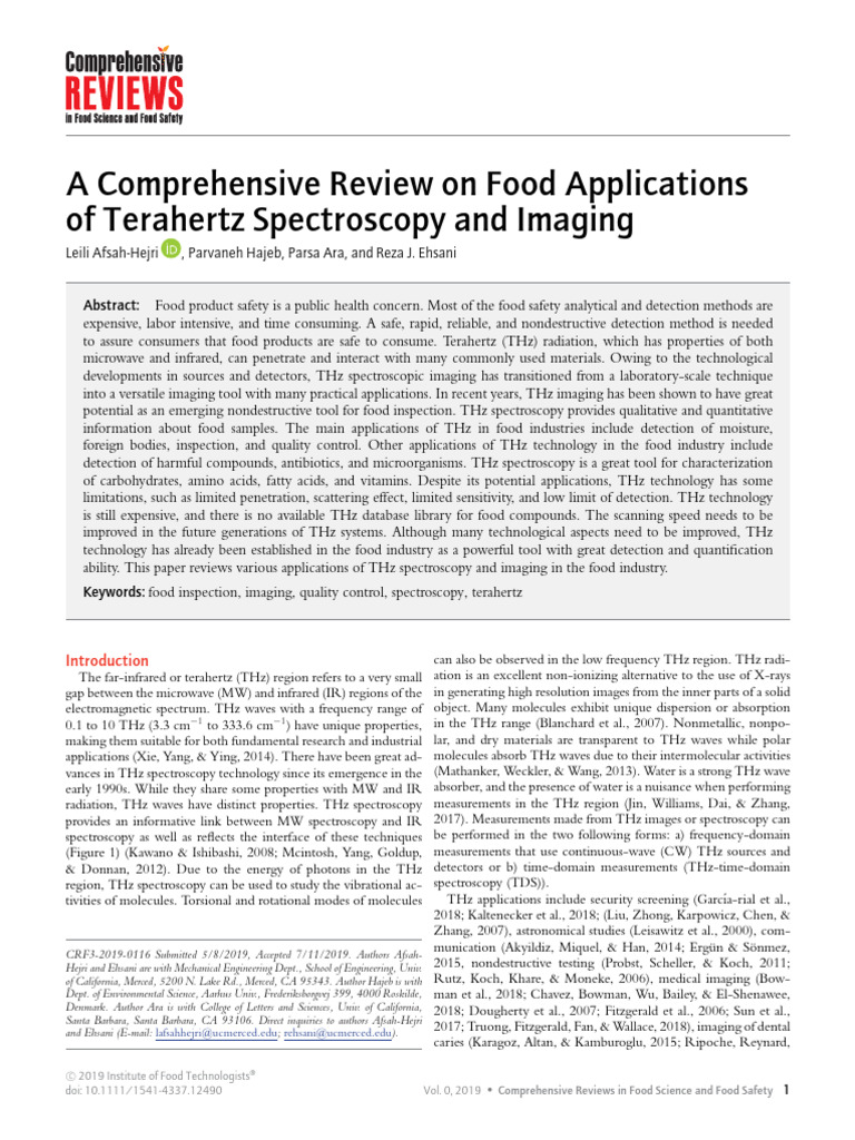 A Comprehensive Review On Food Applications of Terahertz Spectroscopy ...
