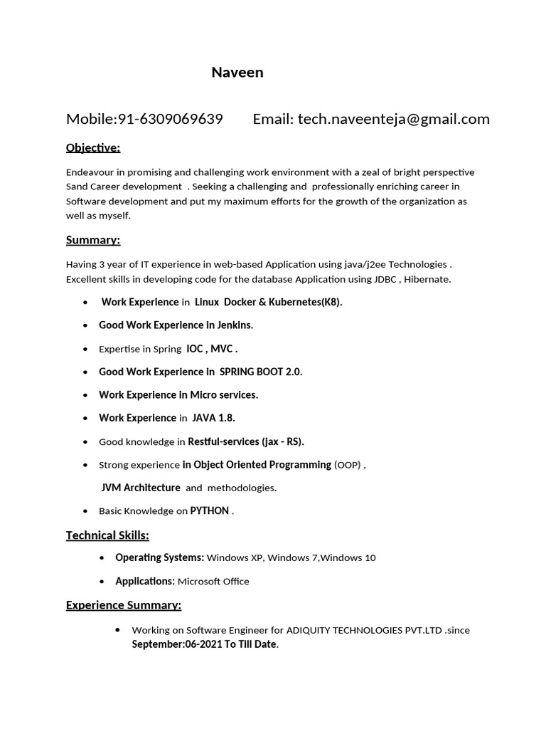 Naveen JV | PDF | Java (Programming Language) | Spring Framework