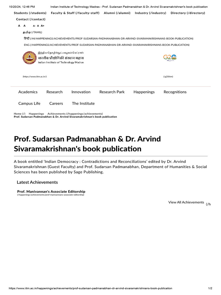 Indian Institute of Technology Madras - Prof. Sudarsan Padmanabhan & Dr. Arvind Sivaramakrishnan ...