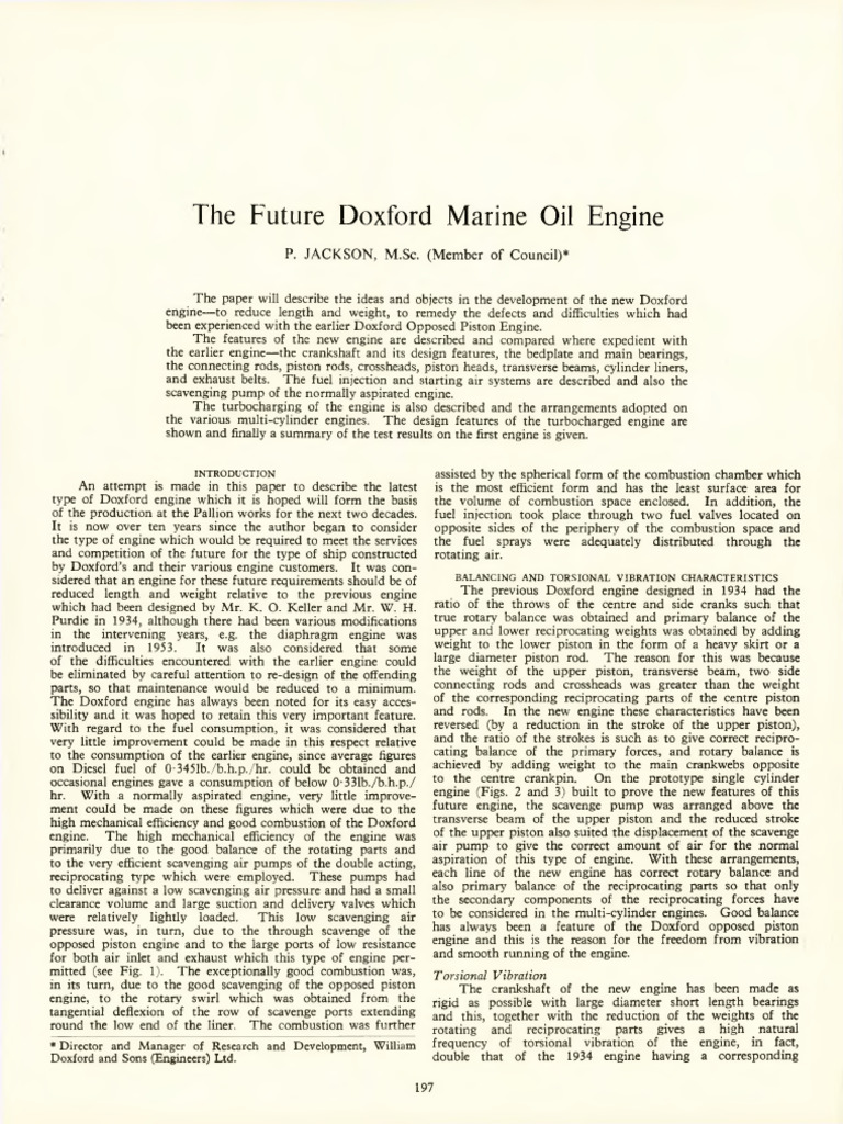 The Future Doxford Marine Oil Engine | PDF | Piston | Engines