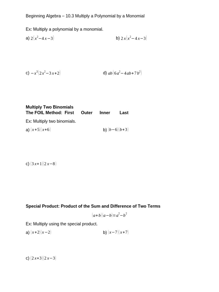 Multiply Polynomials and Binomials | PDF
