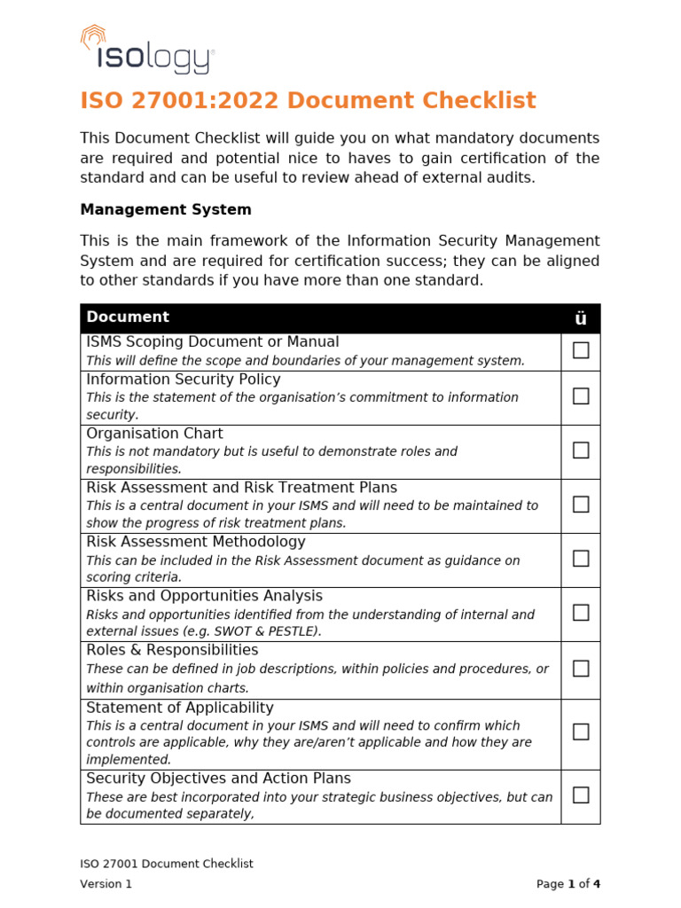 ISO 27001:2022 Mandatory Document Guide | PDF | Information Security | Risk