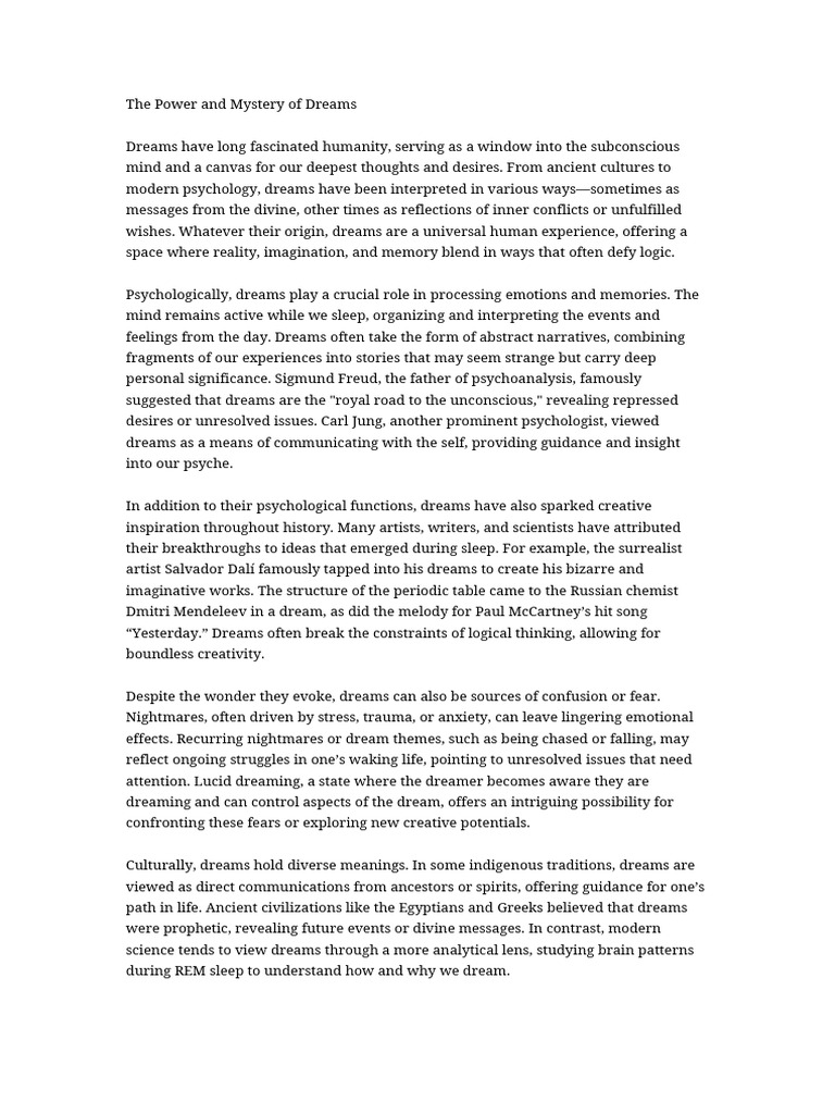 Dream Pdf Dream Unconscious Mind