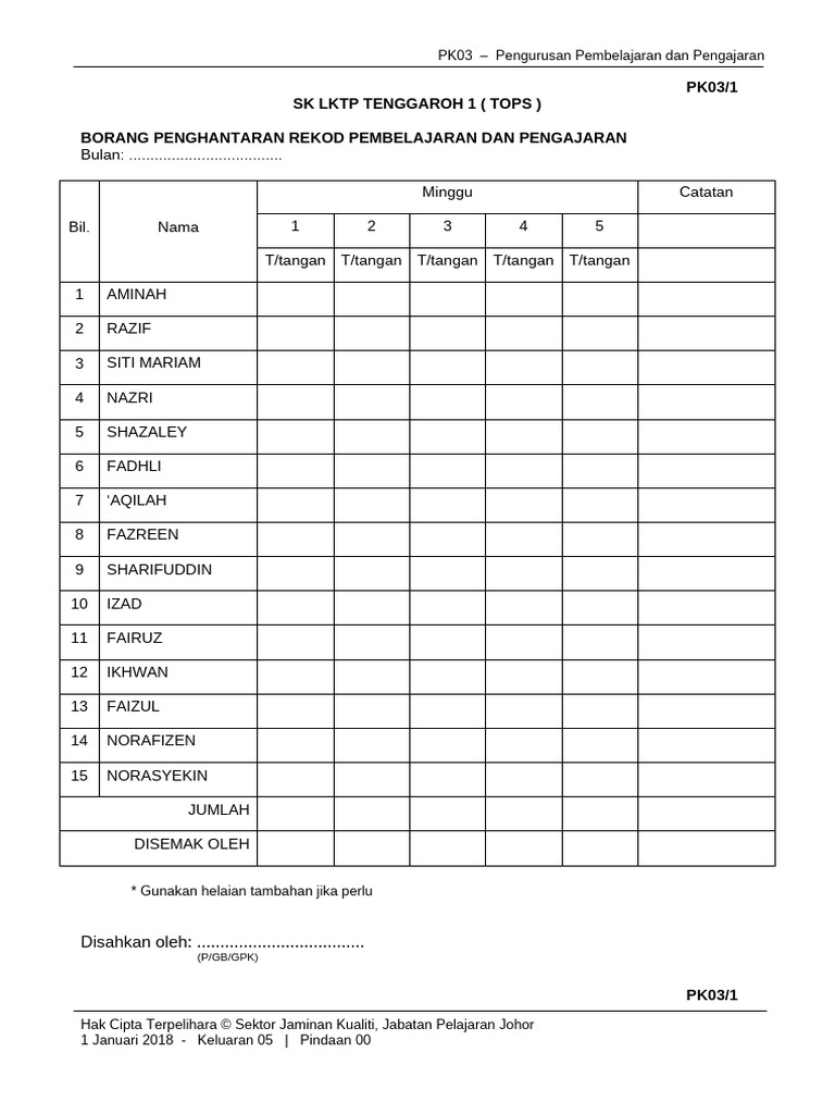 BORANG PENGHANTARAN BUKU PERSEDIAAN MENGAJAR-2024 | PDF