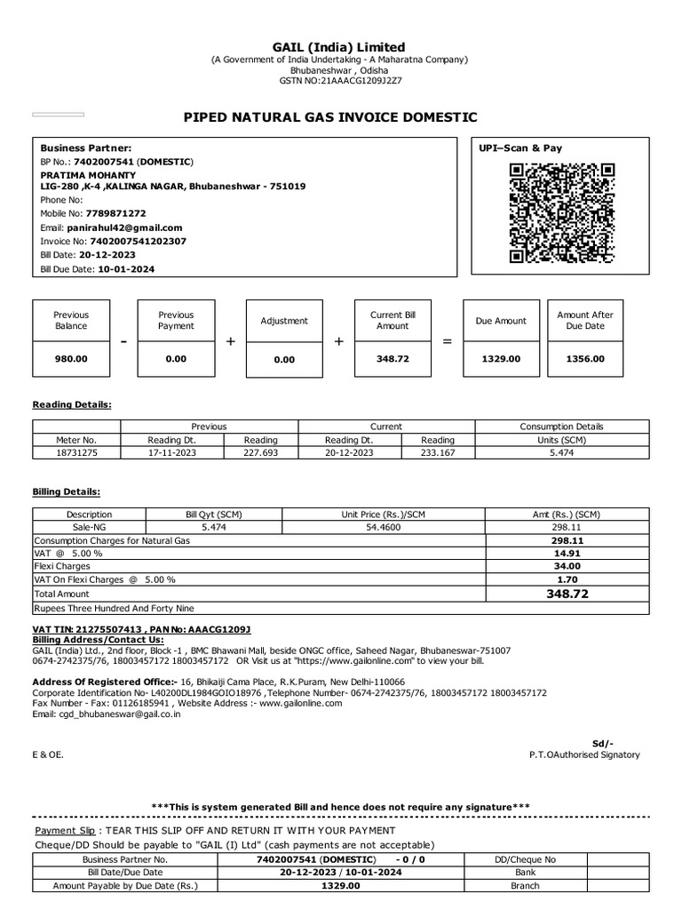 Natural Gas Bill for Pratima Mohanty | PDF | Liquefied Petroleum Gas ...