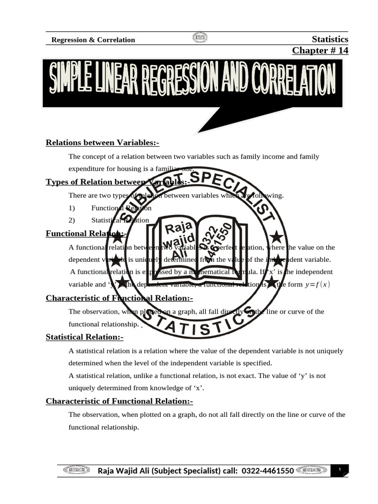 Simple Linear Regression & Correlation Chapter No 14... | PDF | Errors And Residuals ...