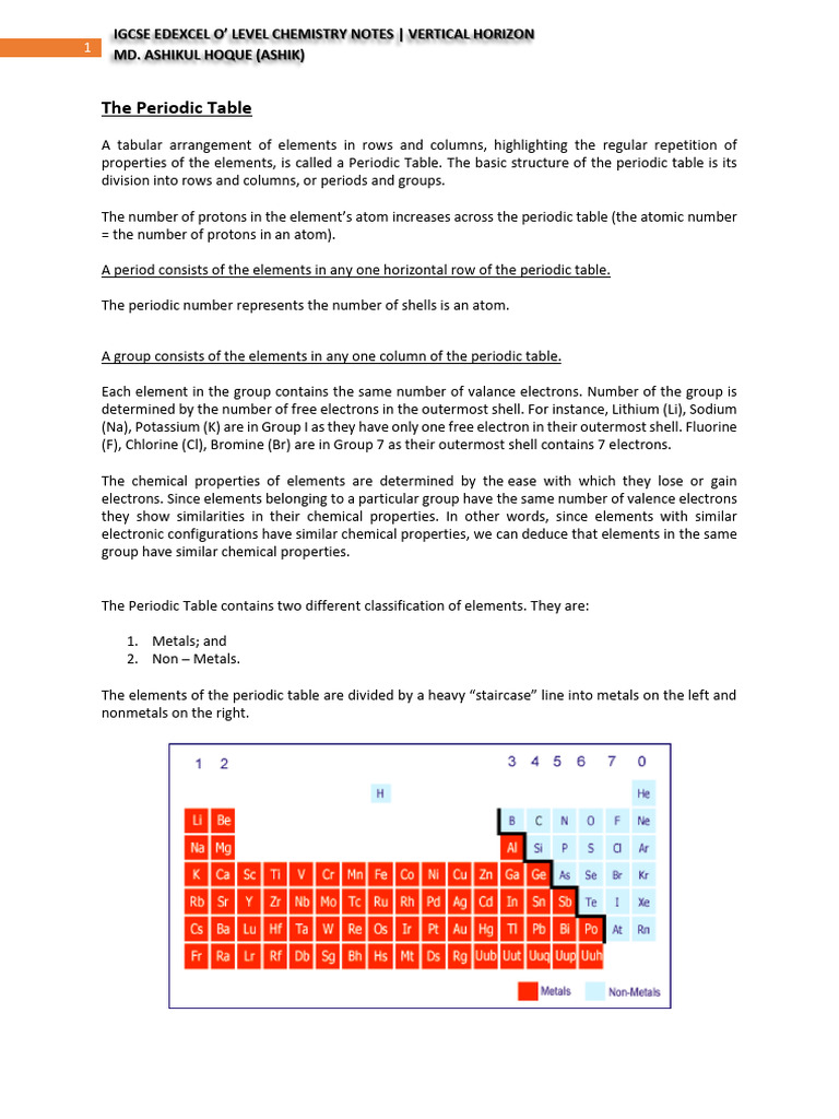 Periodic Table Handout Edexcel IGCSE Chemistry November 2024 | PDF ...