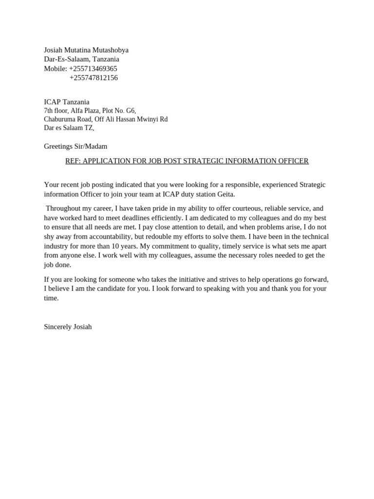 ICT Officer- Amref - Josiah Mutatina Mutashobya- Letter | PDF