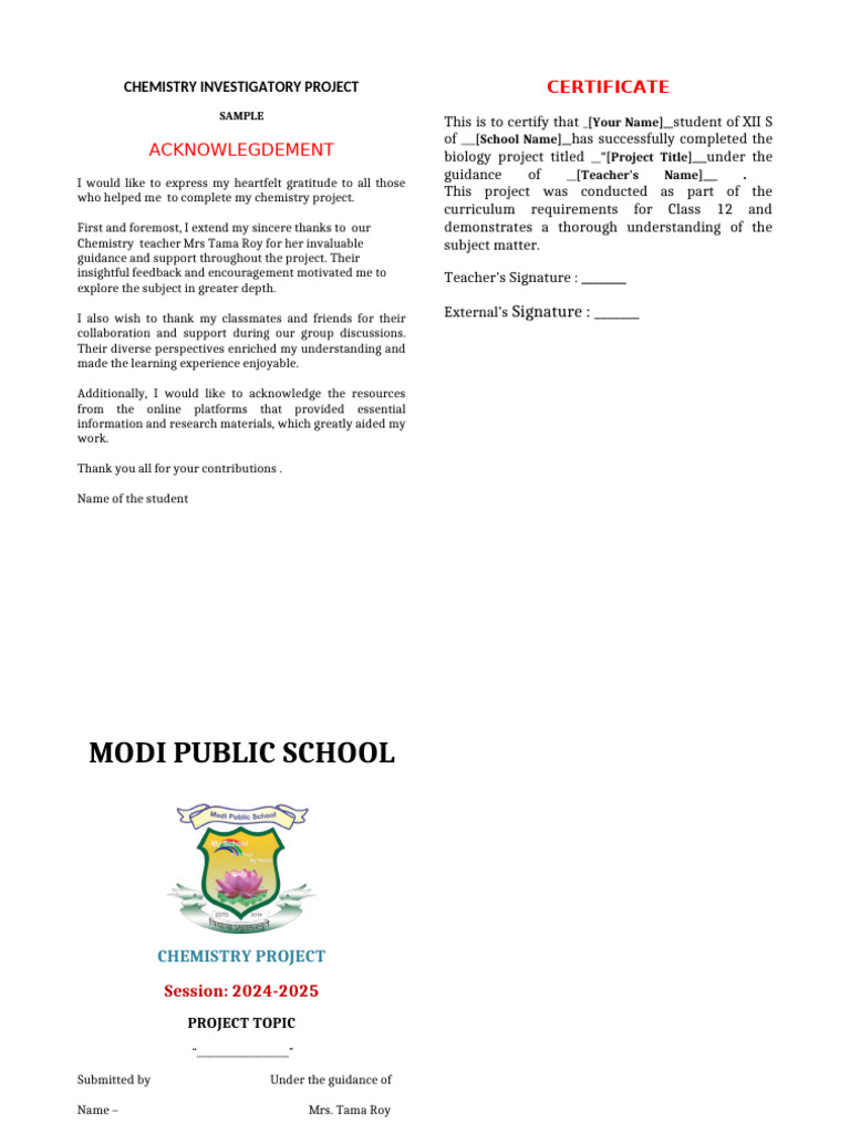 Chemistry Project Sample | PDF