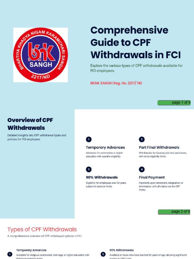 CPF Withdrawals in FCI-Types | PDF
