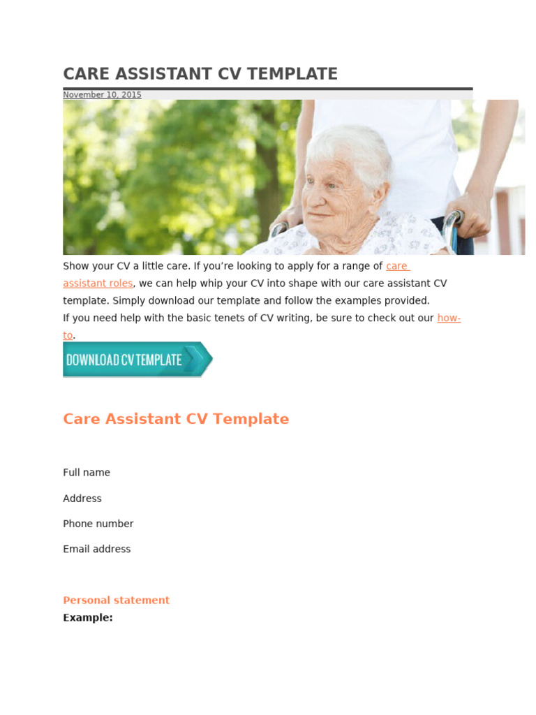 Care Assistant CV Template | PDF | Hygiene | Medicine