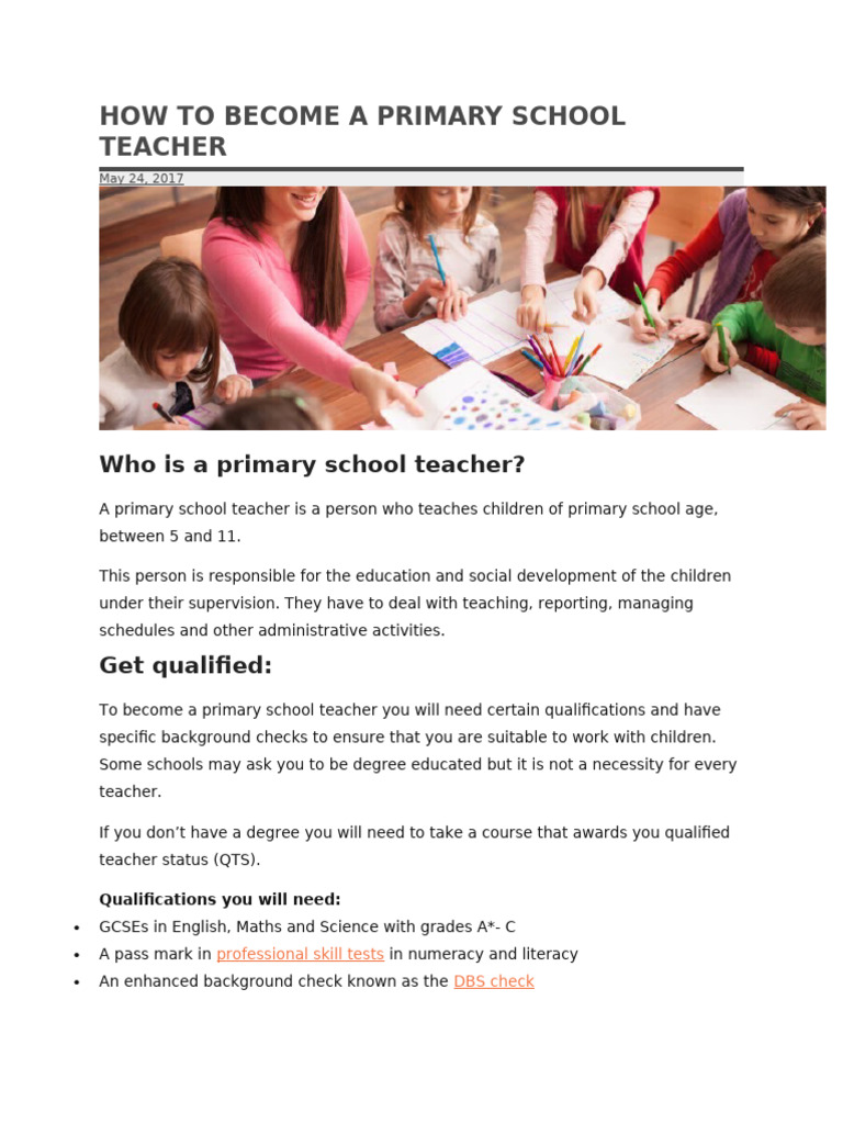 How To Become A Primary School Teacher | PDF | Teachers | Schools
