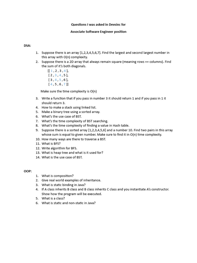 Devsinc Associate Software Engineer Q&A | PDF