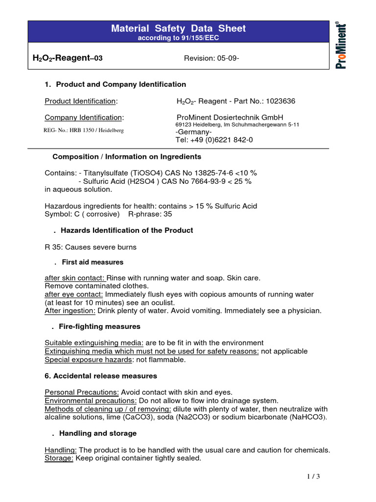 Msds Peroxide Reagent 1023636 | PDF | Dangerous Goods | Chemistry