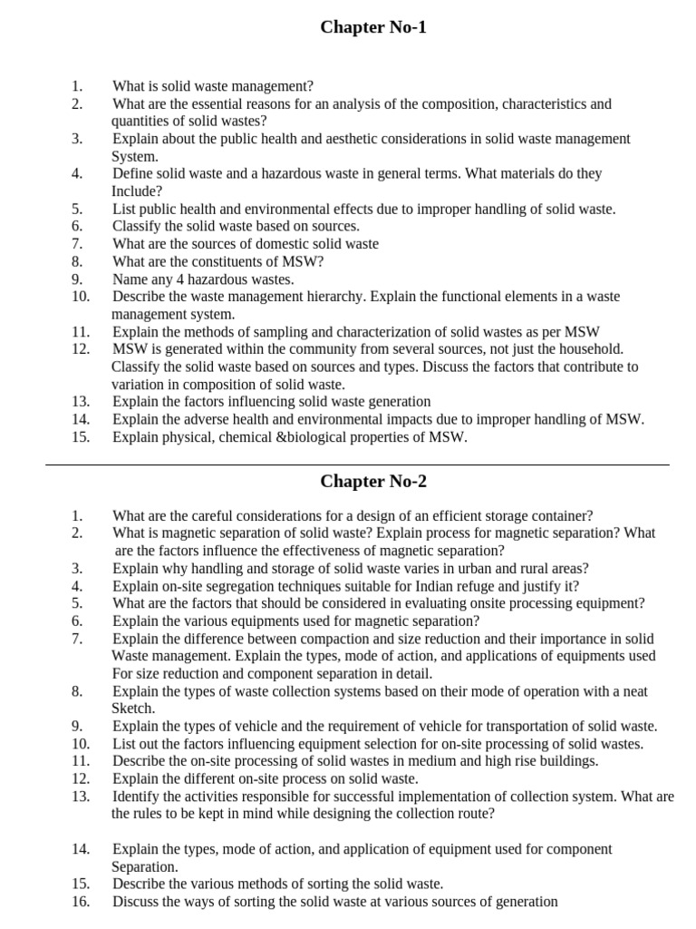 Swm-Chapterwise Question Bank | PDF | Municipal Solid Waste | Waste Management
