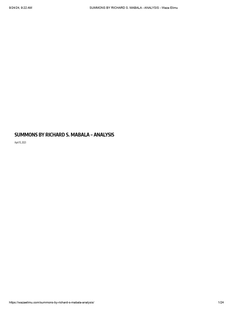 Summons by Richard S. Mabala - Analysis - Waza Elimu | PDF | Poetry ...