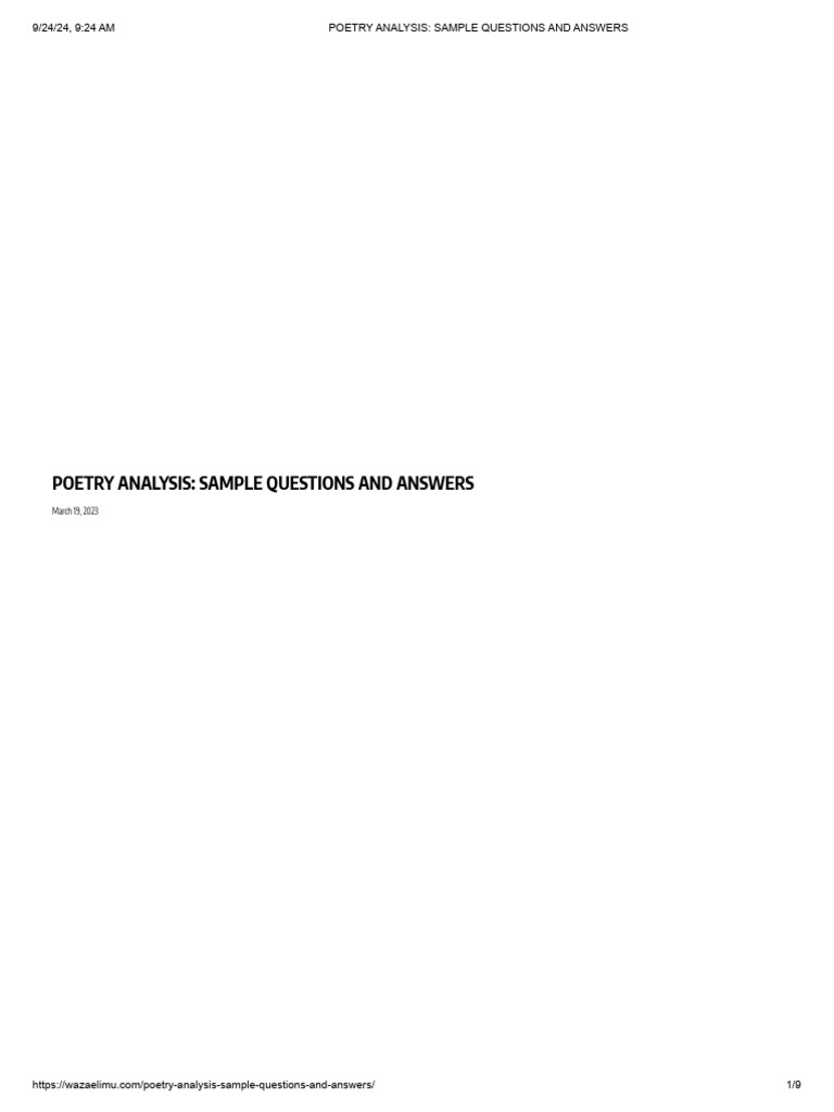 Poetry Analysis - Sample Questions and Answers | PDF | Poetry