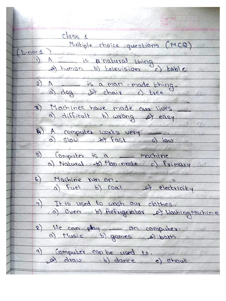 class 1 Mid term Mcq | PDF