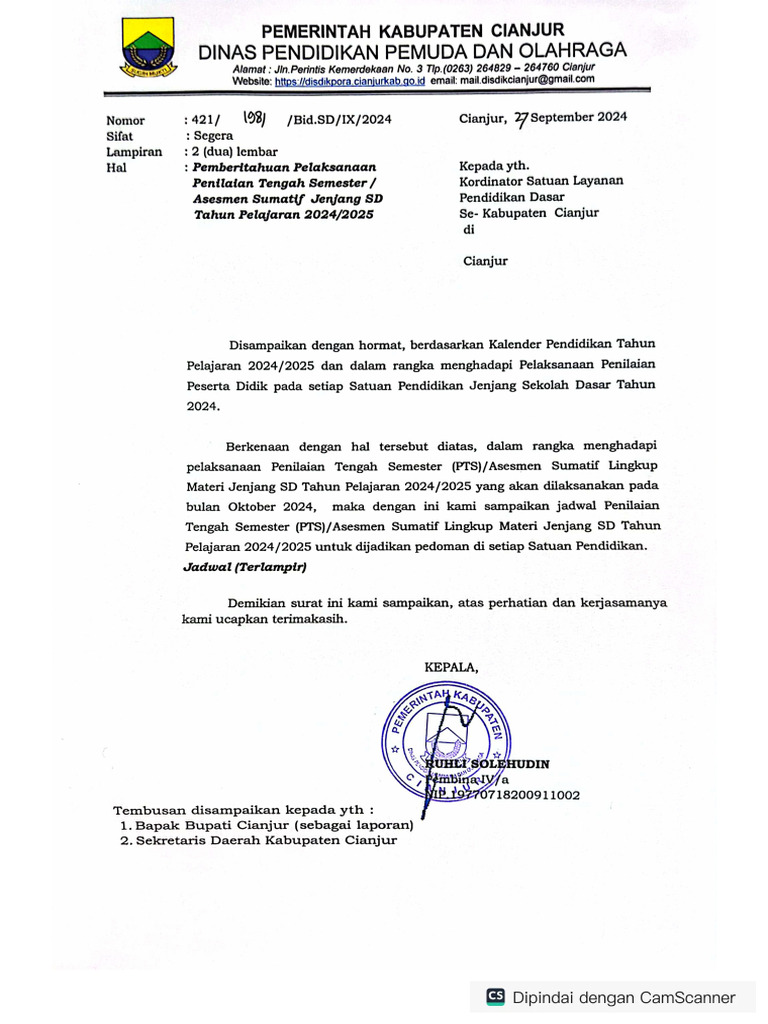 surat pemberitahuan pts 20242025 | PDF