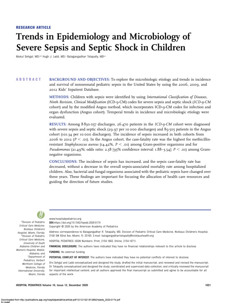 Trends in Epidemiology and Microbiology of Severe Sepsis and Septic ...