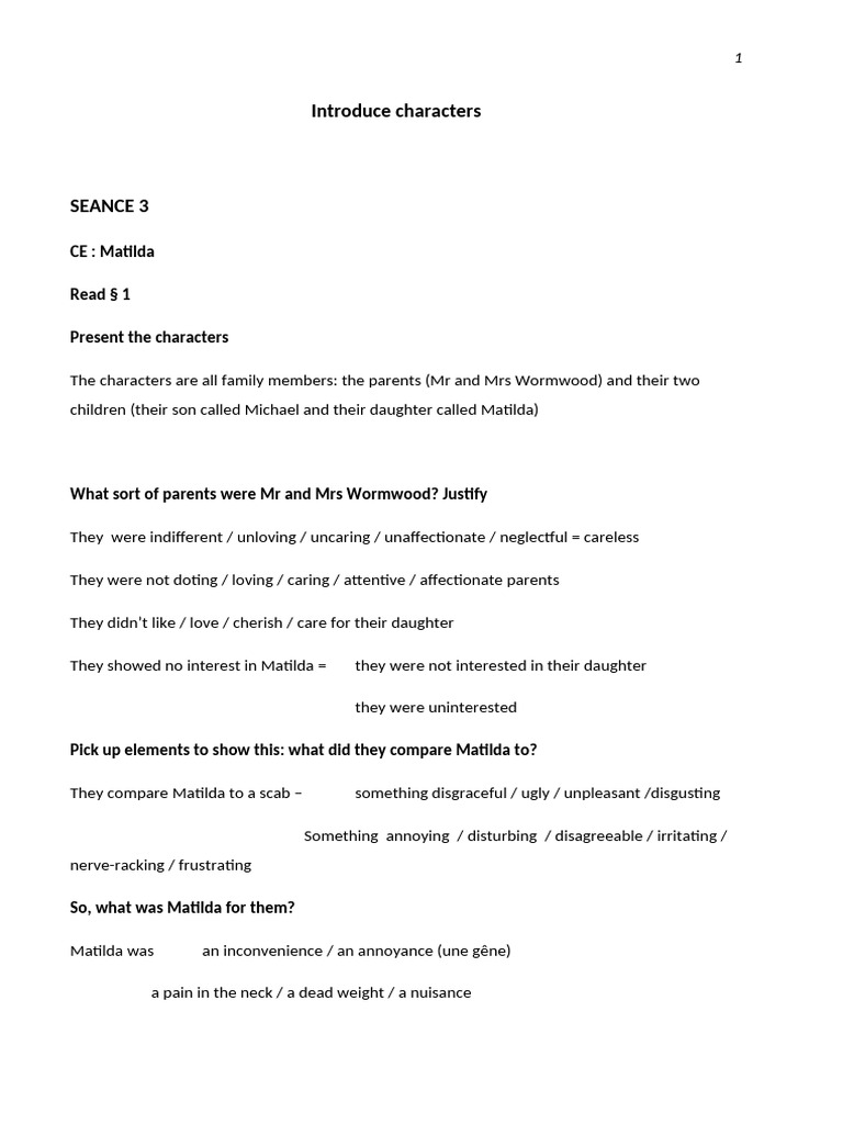 Cours Séance 3 Matilda | PDF | Language Arts & Discipline | Self ...