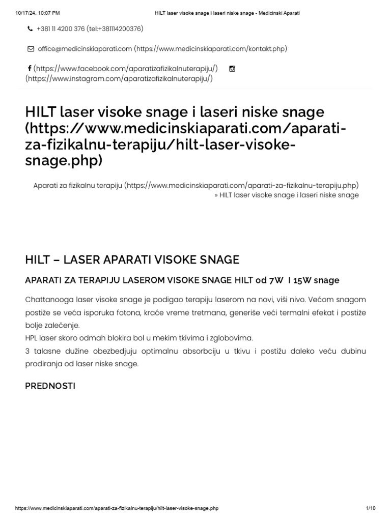 HILT Laser Visoke Snage I Laseri Niske Snage - Medicinski Aparati | PDF