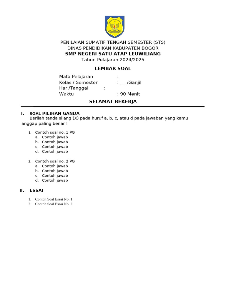 Format Soal PTS 2023 | PDF