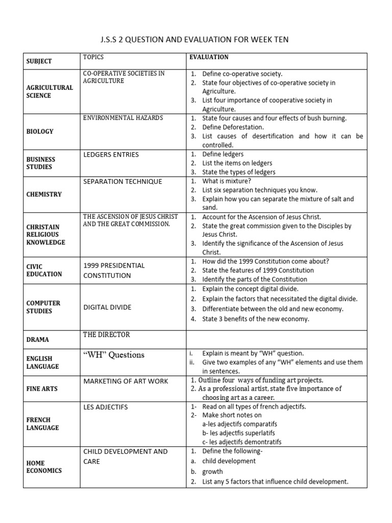 Jss 2 Continuing Classes Week Ten | PDF | Probability | Child Development